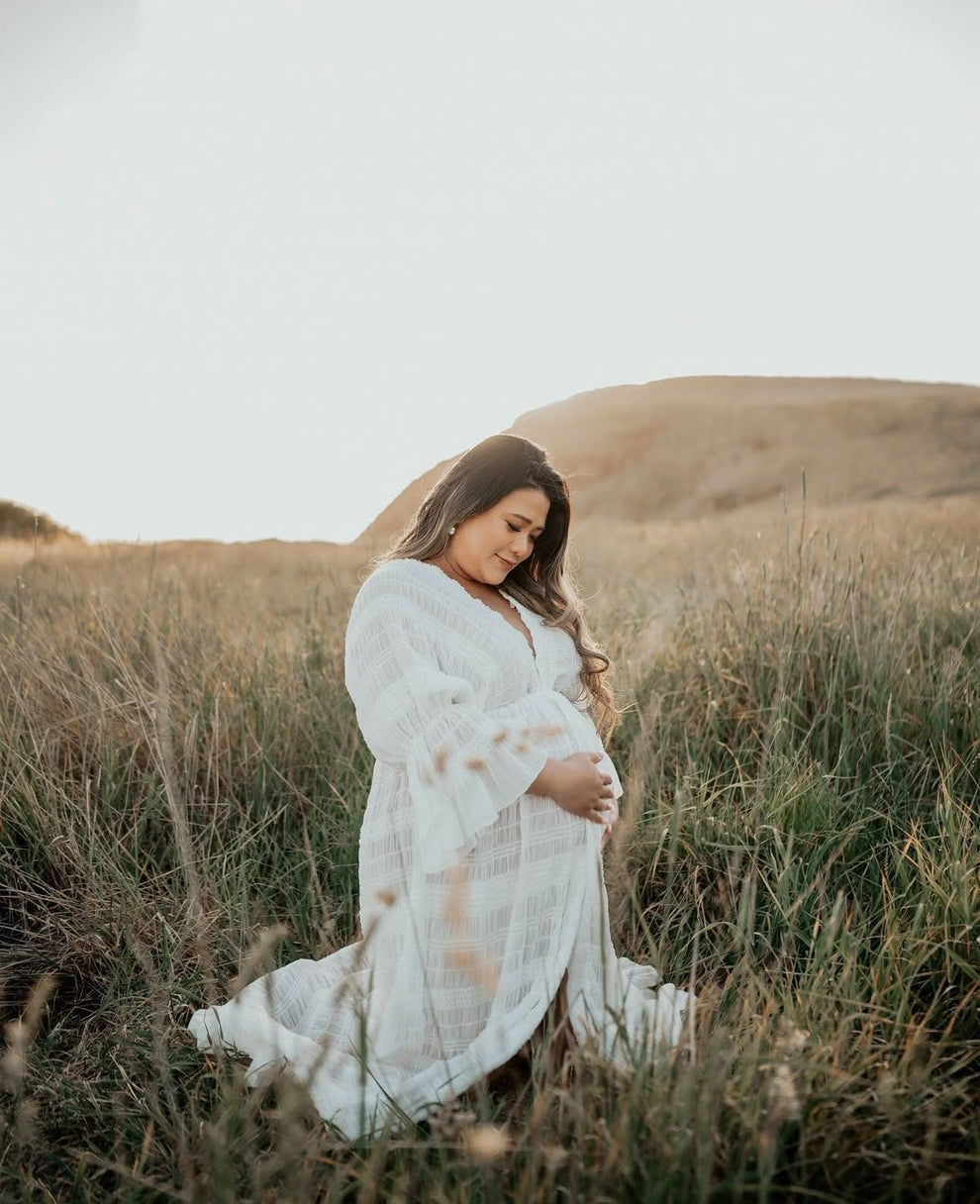 Anabelle Luxury Maternity Photoshoot Dress White | Everything Lace Hire