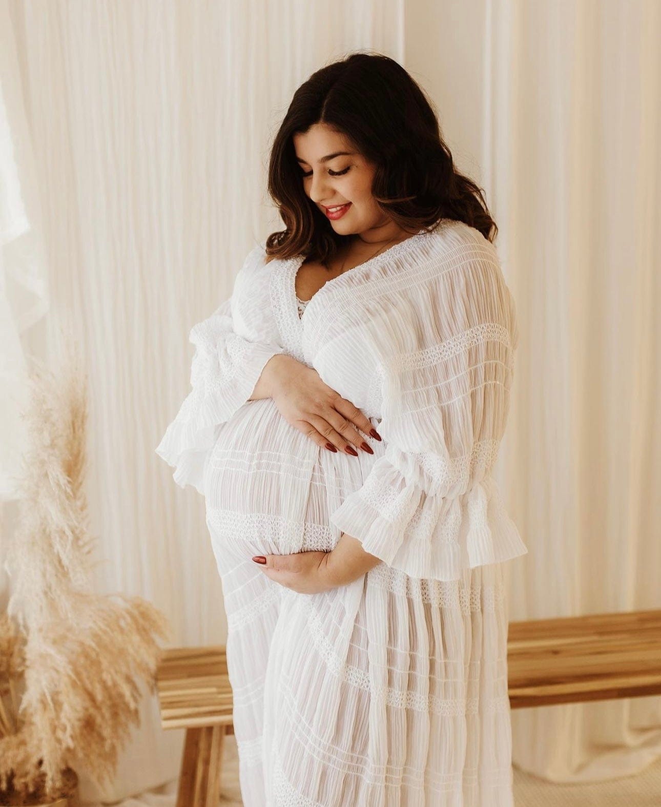 Anabelle Luxury Maternity Photoshoot Dress White | Everything Lace Hire